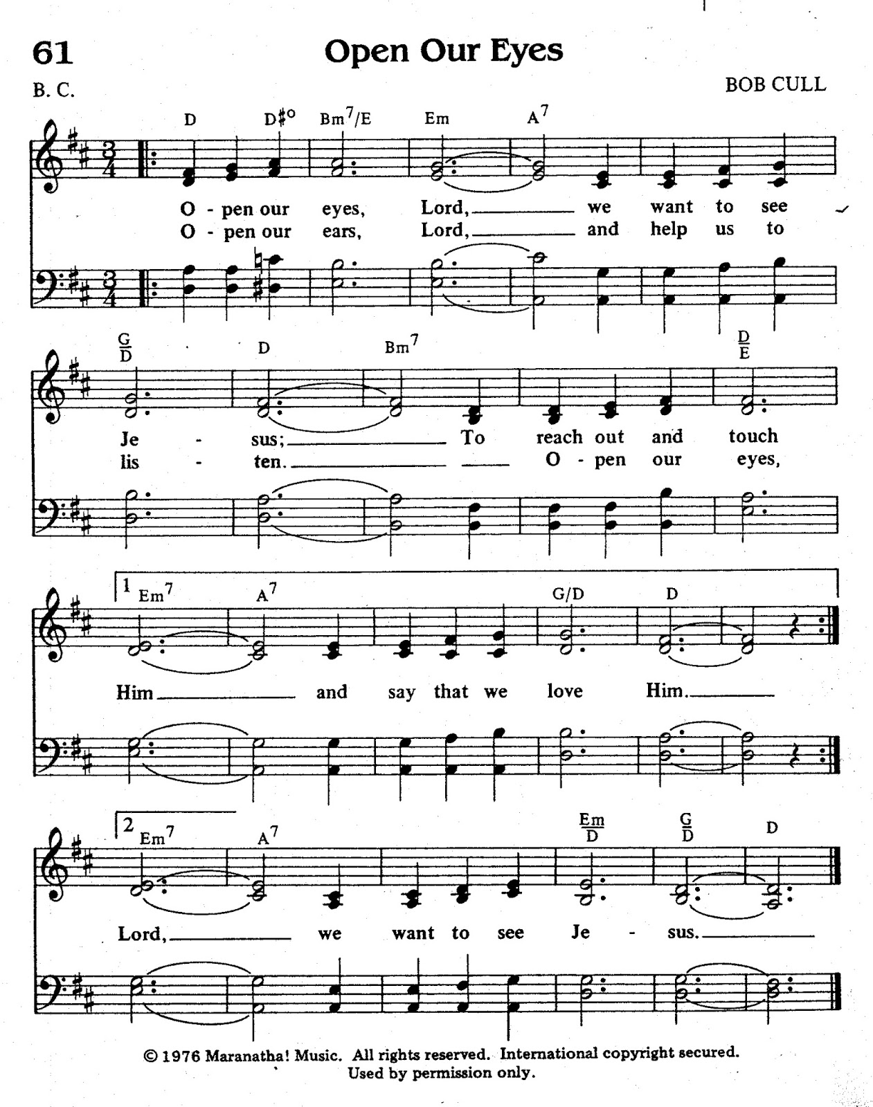 Worship Lead Sheets: Open our eyes - Bob Cull Worship Lead Sheets: Open our eyes - Bob Cull