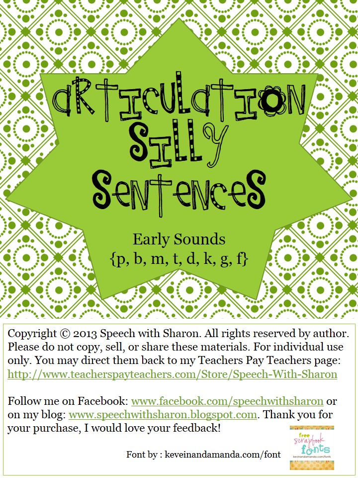 Speech with Sharon: Articulation Silly Sentences for Early Sounds