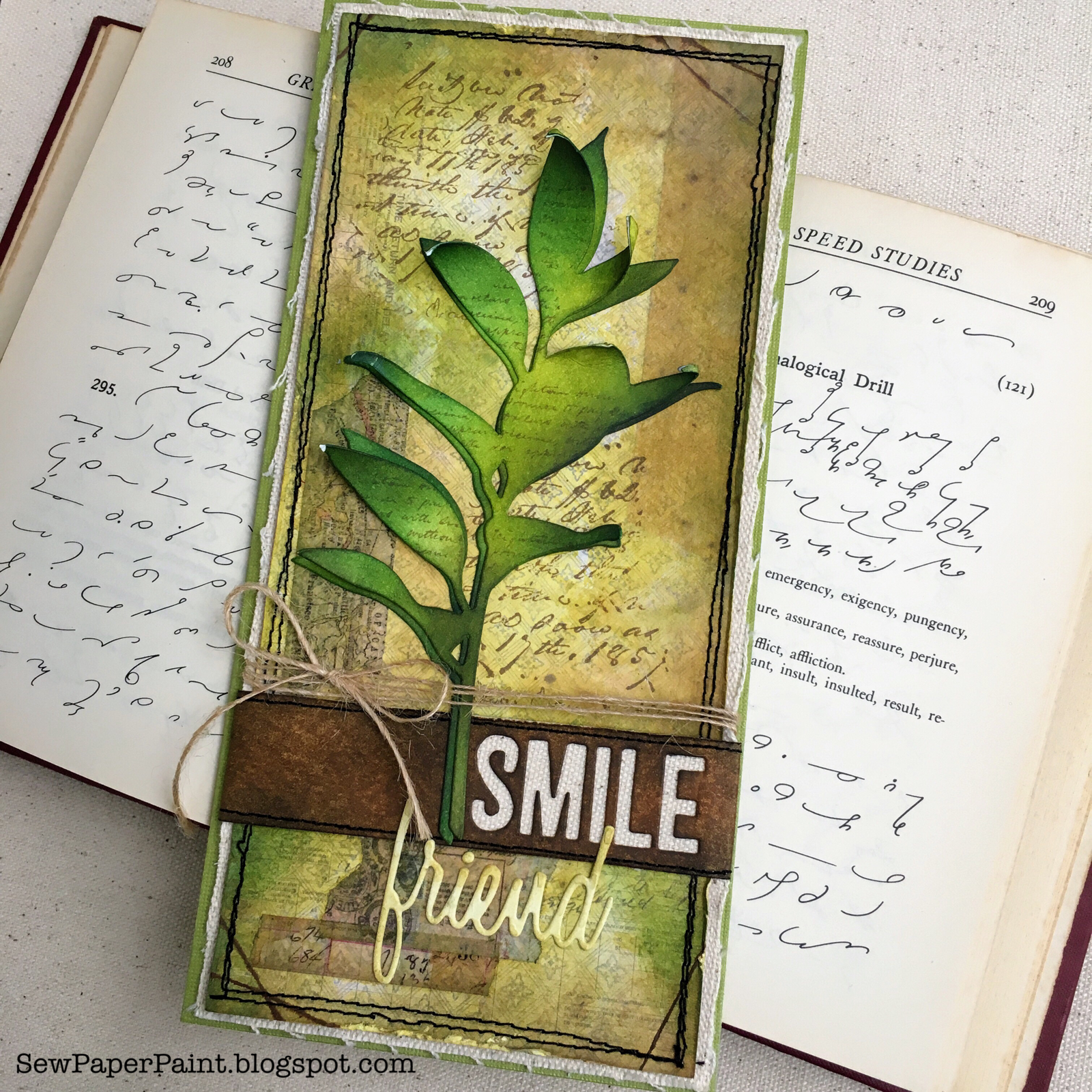 SewPaperPaint: Tim Holtz Large Stems Spring Green Leaves Card