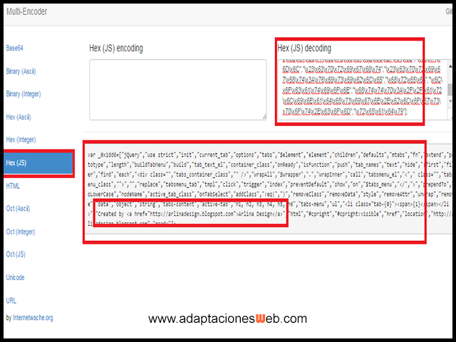 Cómo decodificar código hexadecimal javascript en blogger