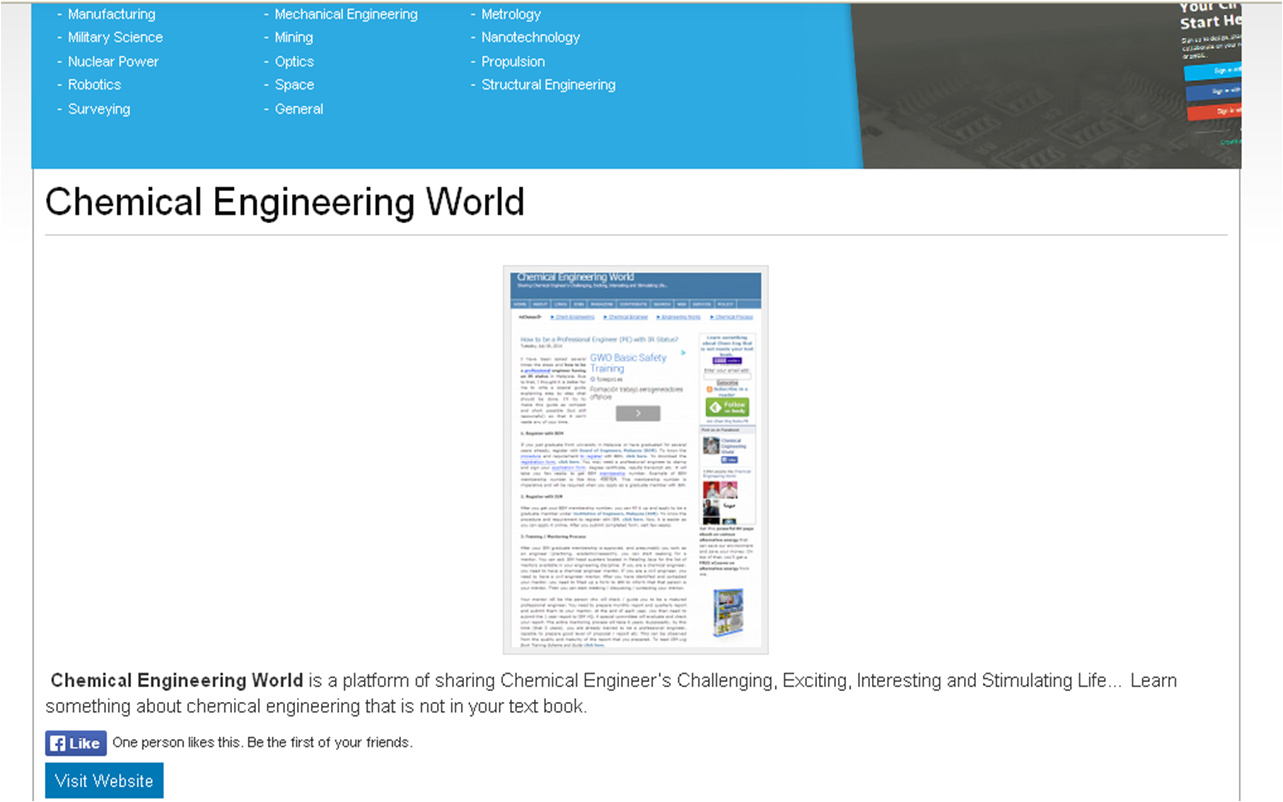 Chemical Engineering World: Chemical Engineering World Featured in Web ...