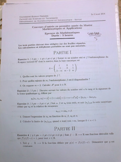 Exemple du Concours d'accès au Master Math Settat 2014 - الرياضيات ...
