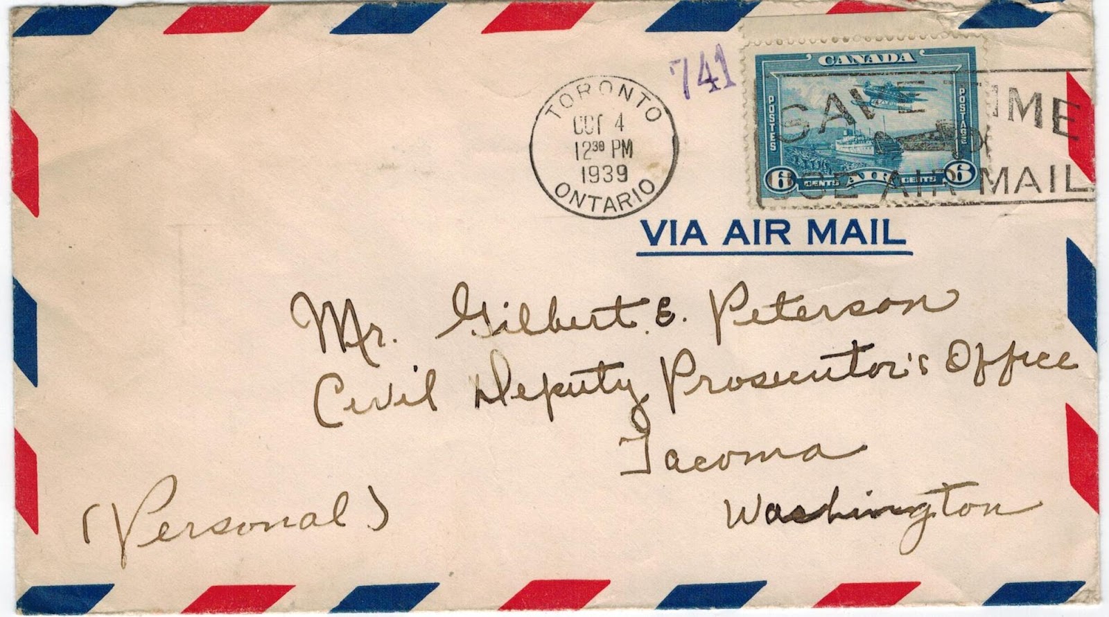 Postal History Corner: Toronto "741" "821" and "821 A" Air Mail Handstamps