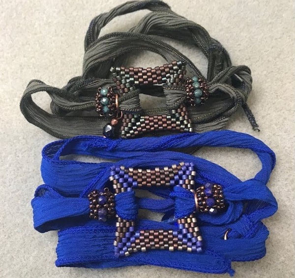 Beaded Peyote Square and Silk Ribbon Wrap Bracelet Tutorial | How to ...