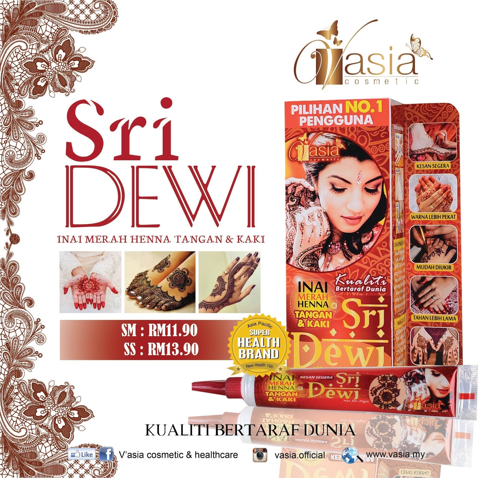 SRI DEWI INAI MERAH HENNA TANGAN & KAKI V'ASIA | BEAUTY KIOSK