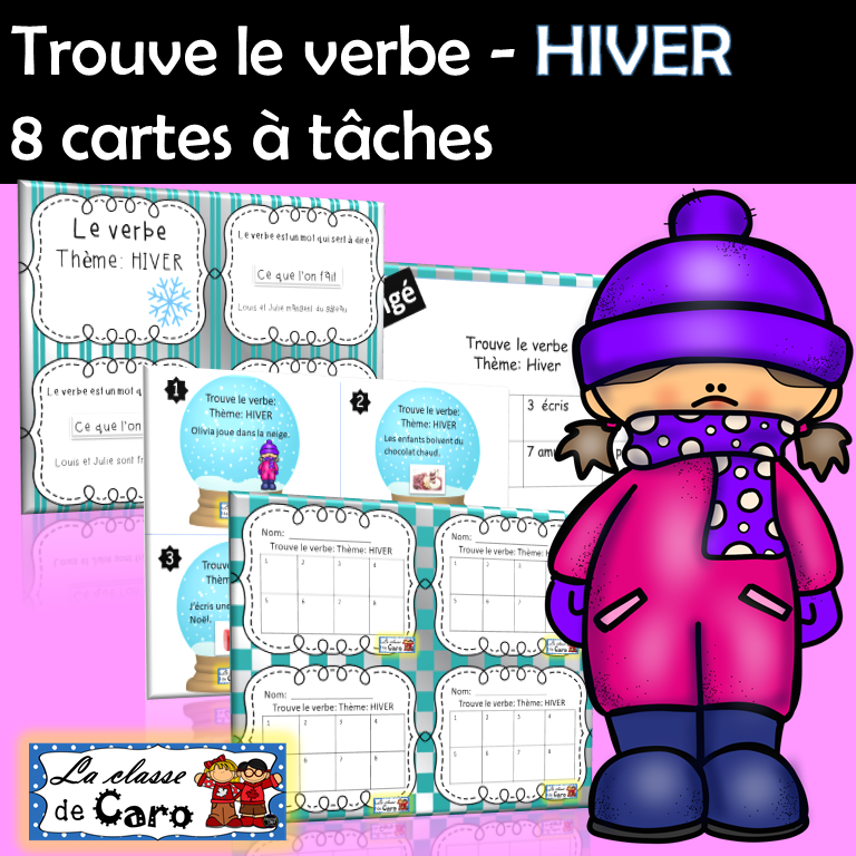 la classe de caro.: Trouve le verbe - HIVER - 8 cartes à tâches