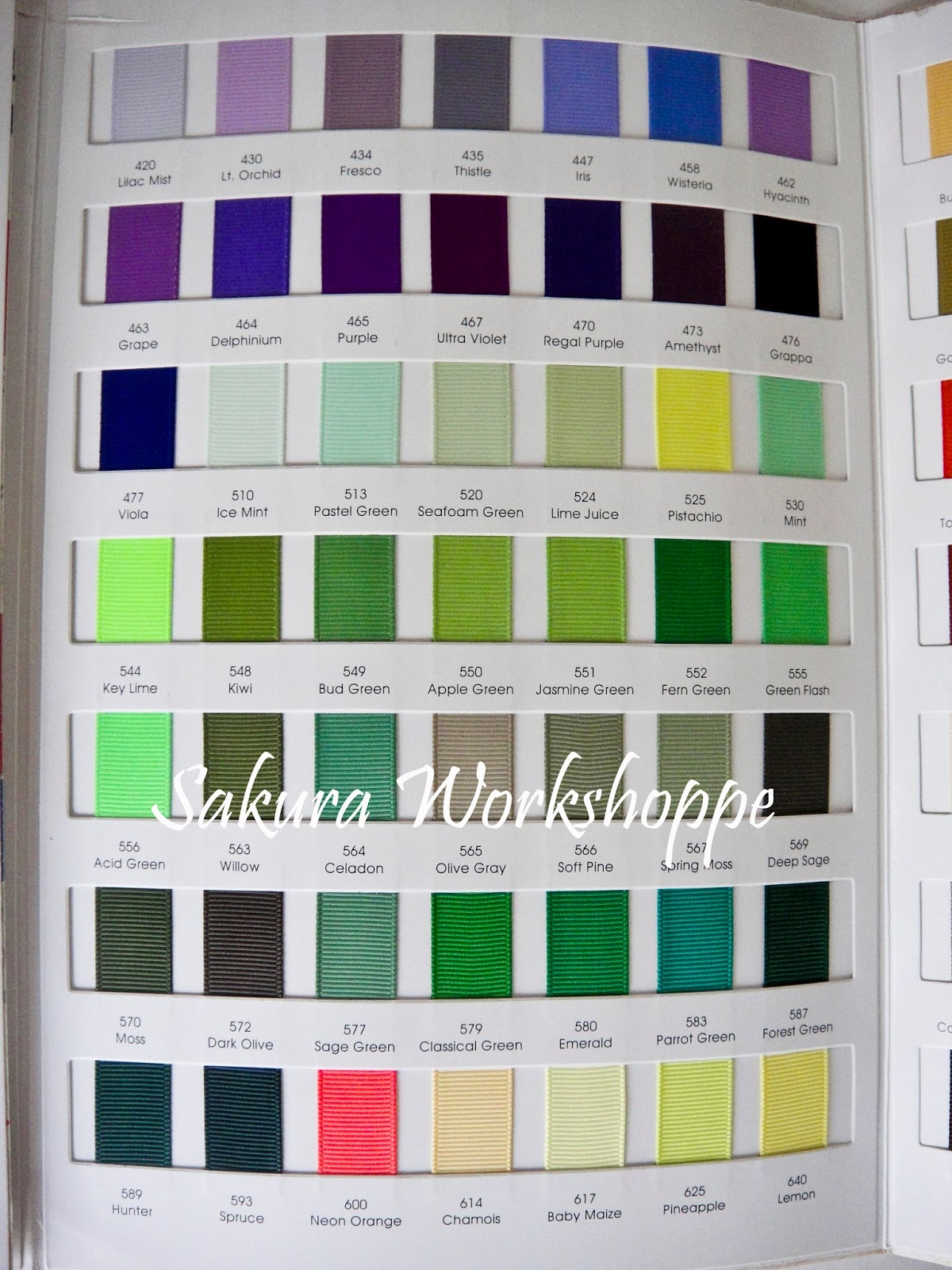 Sakura Workshoppe: Wholesale Grosgrain Ribbon Color Chart