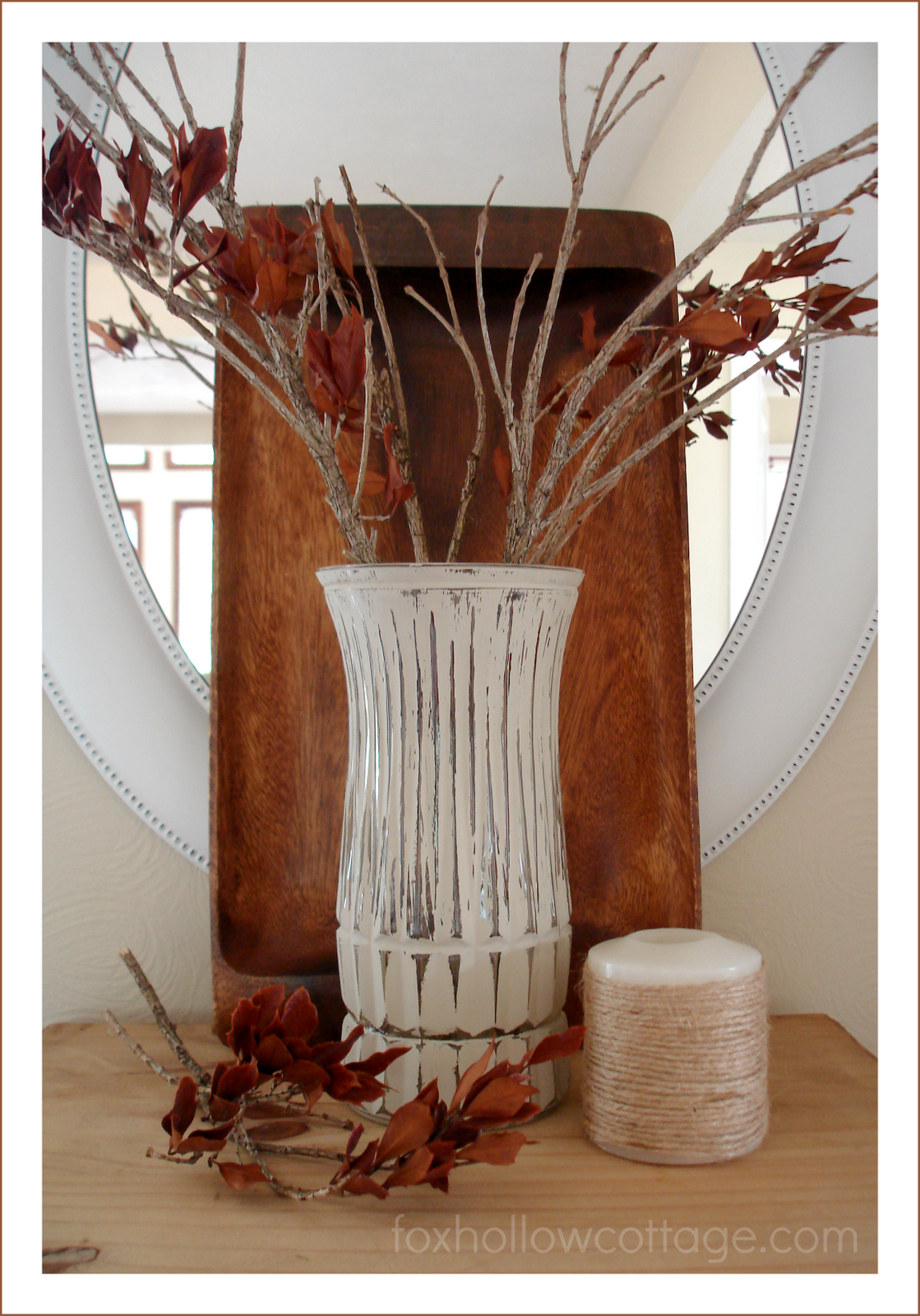 Easy DIY Fall Craft (Painted Distressed Glass Vase) - Fox Hollow Cottage