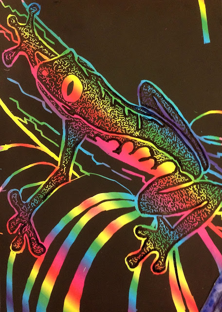 MIXED MEDIA SCRATCH ART - Frogs