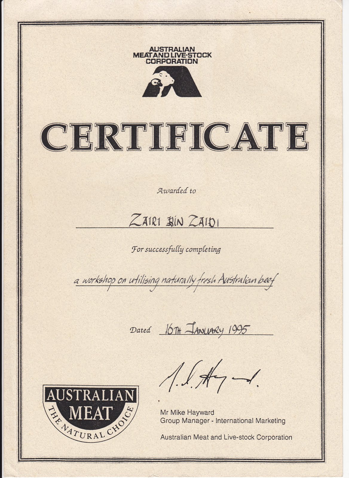 Chef Zairi Zaidi: Certificate & Archivement