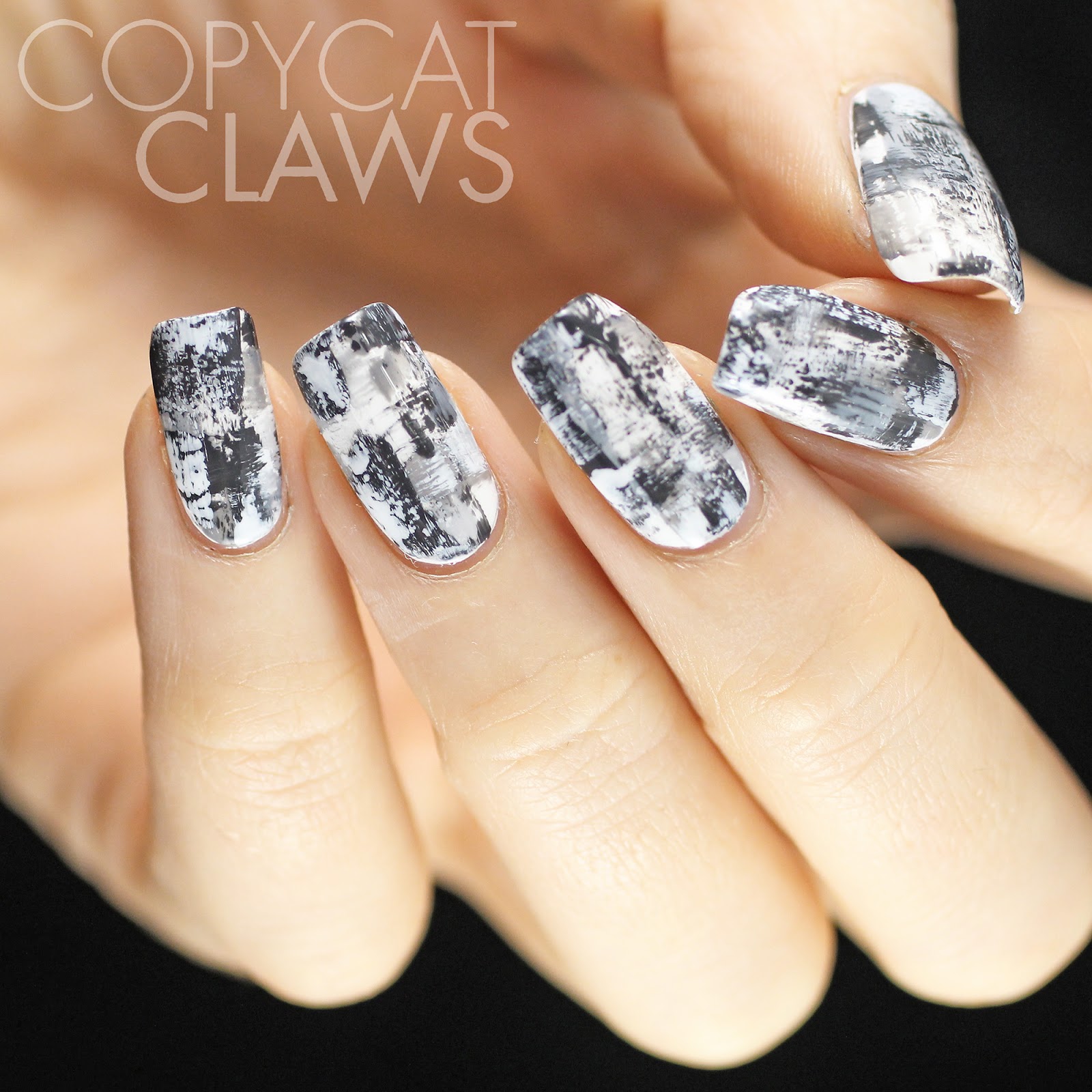Copycat Claws: Monochrome Distressed Nail Art