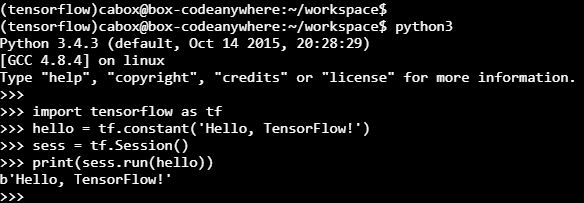 Development: Running TensorFlow in Codeanywhere