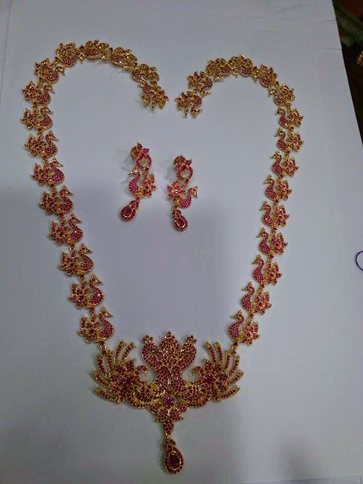Jewellery Designs : #@ Ruby Peacock Haram Set