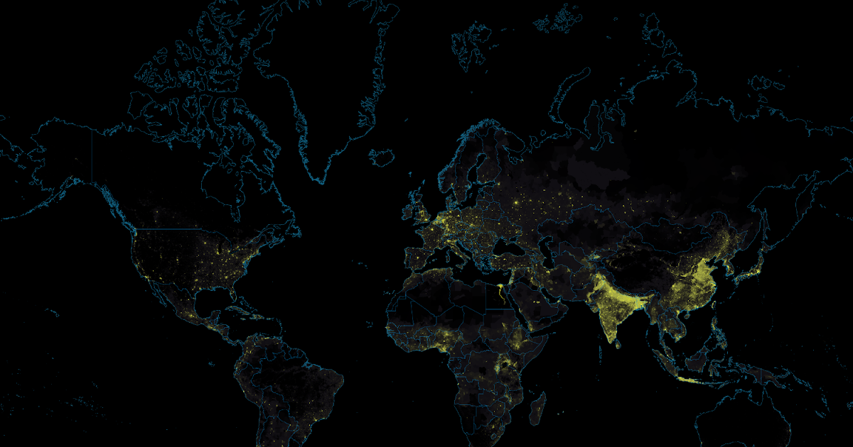 Global population density heatmap