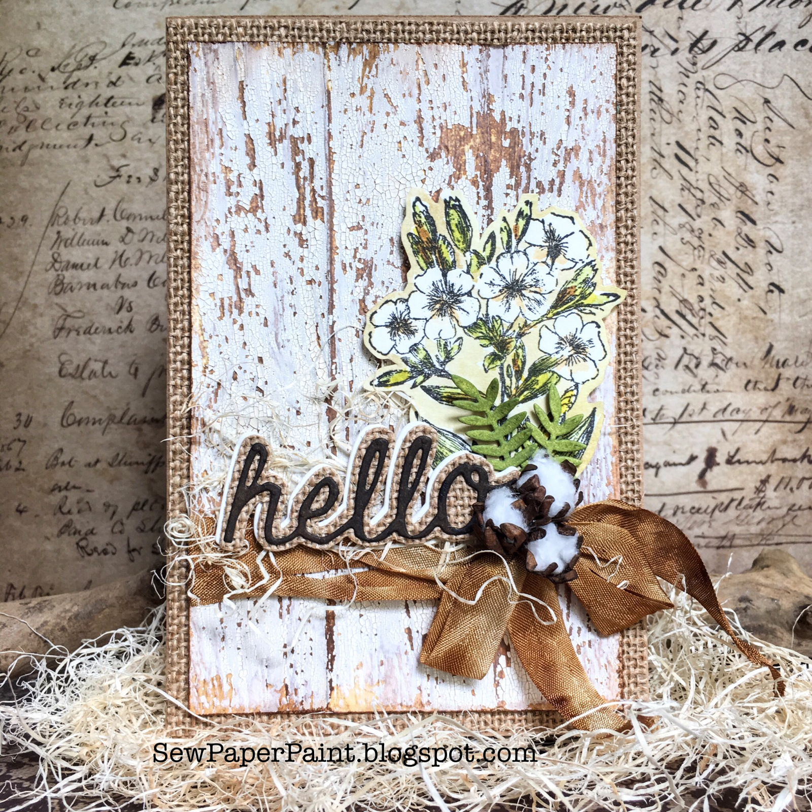 SewPaperPaint: Tim Holtz Farmhouse Card with DIY Cotton Stems