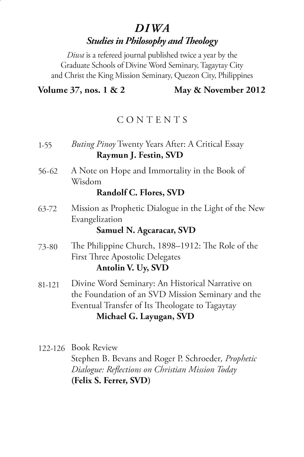 Diwa: Studies in Philosophy and Theology: Diwa: Studies in Philosophy ...