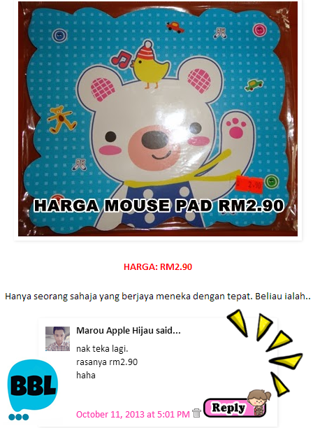 BBL Menang Jom TEKA: Harga Mouse Pad by Yumida - Budak Bandung Laici