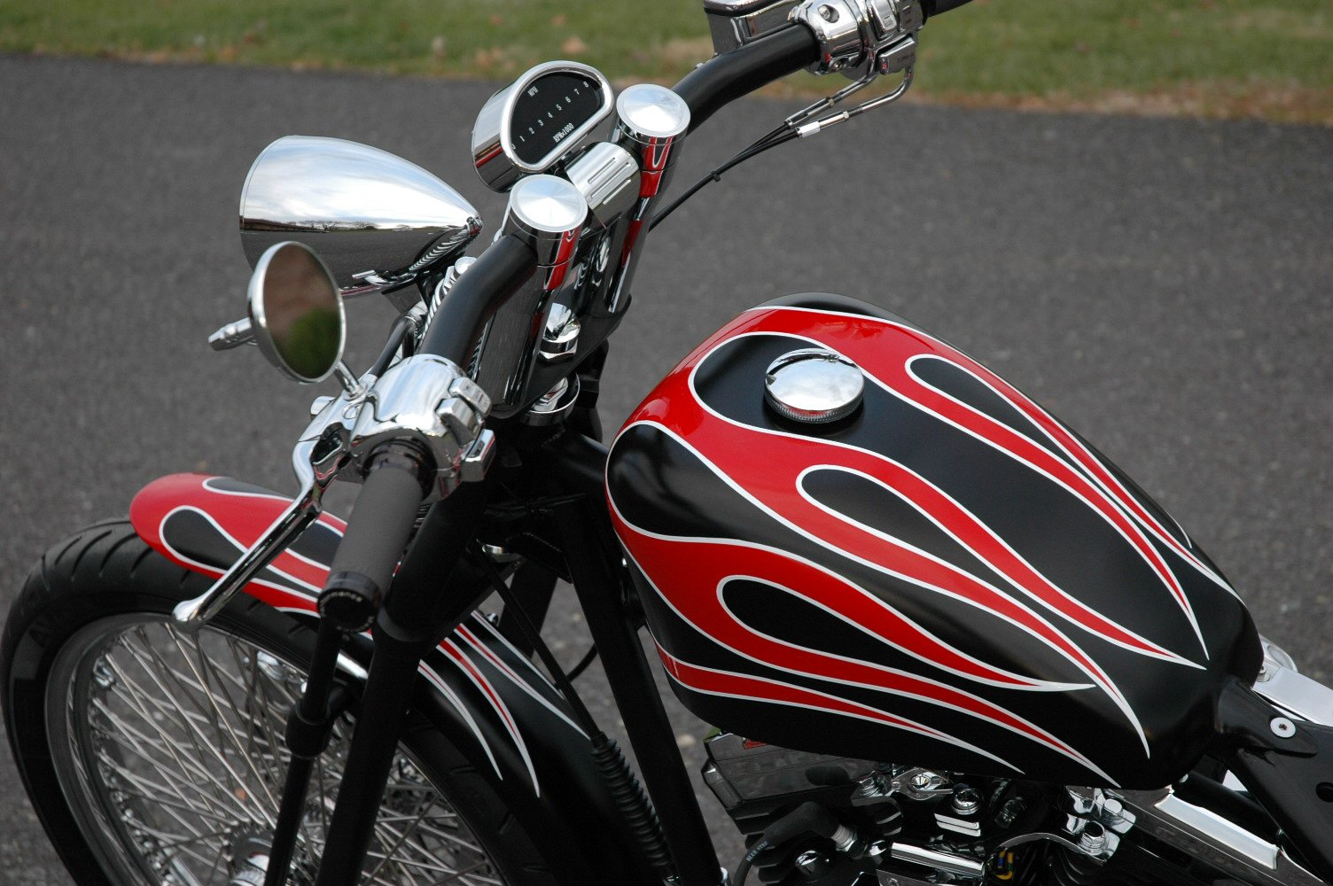 biker excalibur II: RED FLAMES HARLEY POWERED BOBBER by American ...