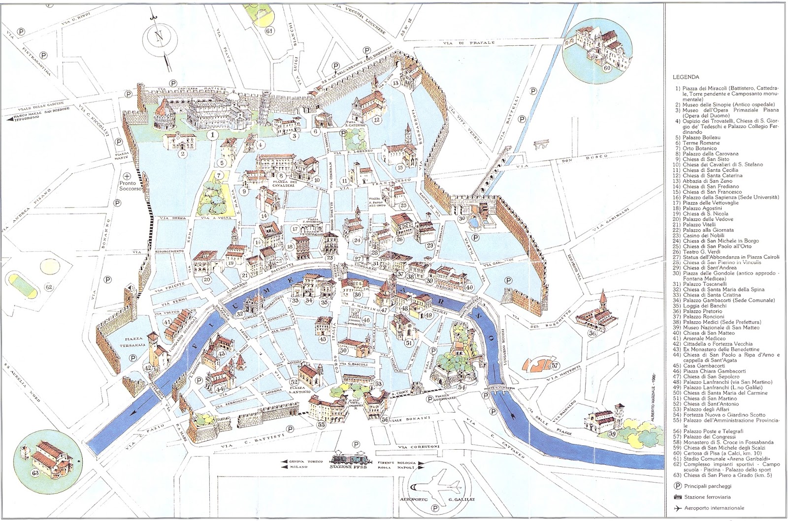 Mapa turístico de Pisa.
