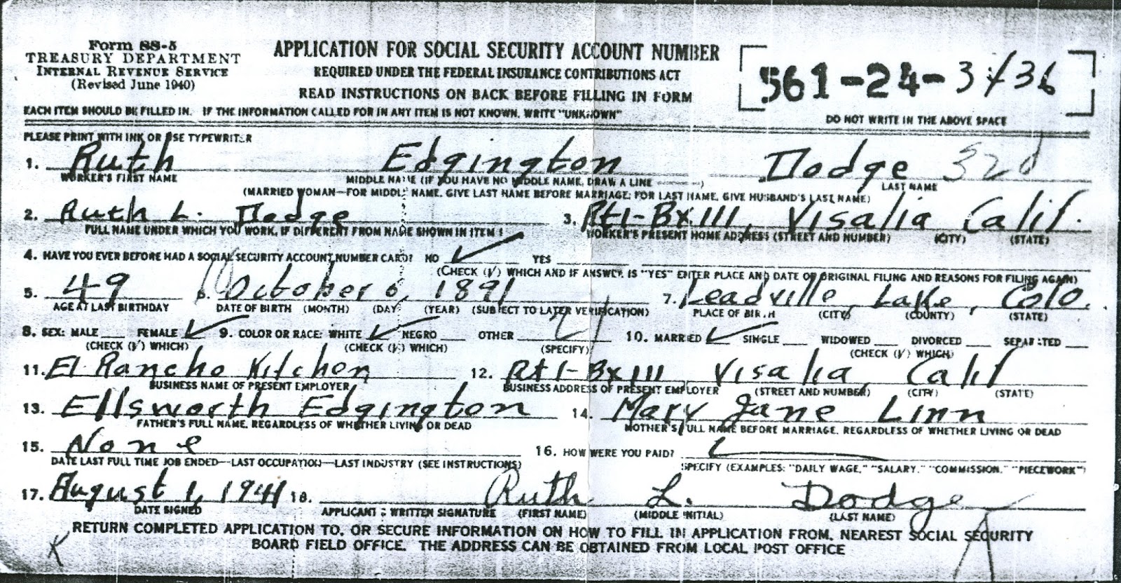 Dodge Family History: Ruth Lucille Edgington (1891-1961), wife of ...