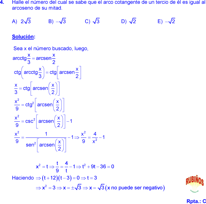 FUNCIONES TRIGONOMÉTRICAS INVERSAS EJERCICIOS RESUELTOS DE ...