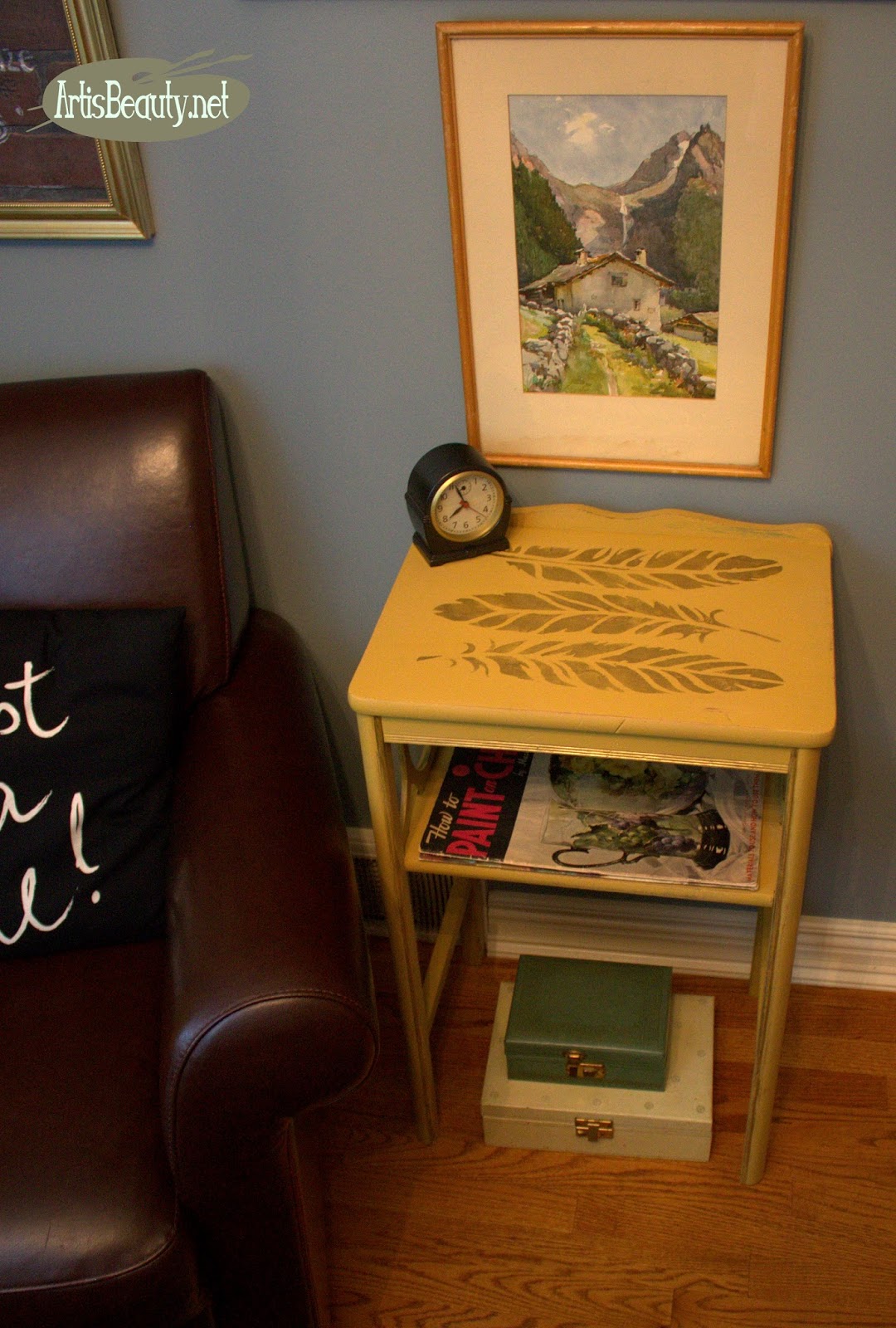 ART IS BEAUTY: Feathered Side Table Makeover "SPRAY IT PRETTY"