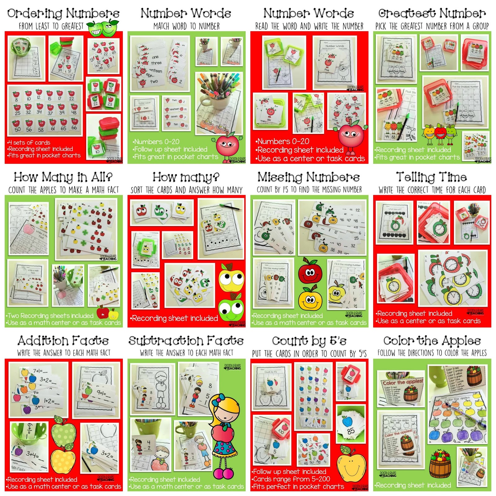 Doodle Bugs Teaching {first grade rocks!}: Amazing Apples Math Centers