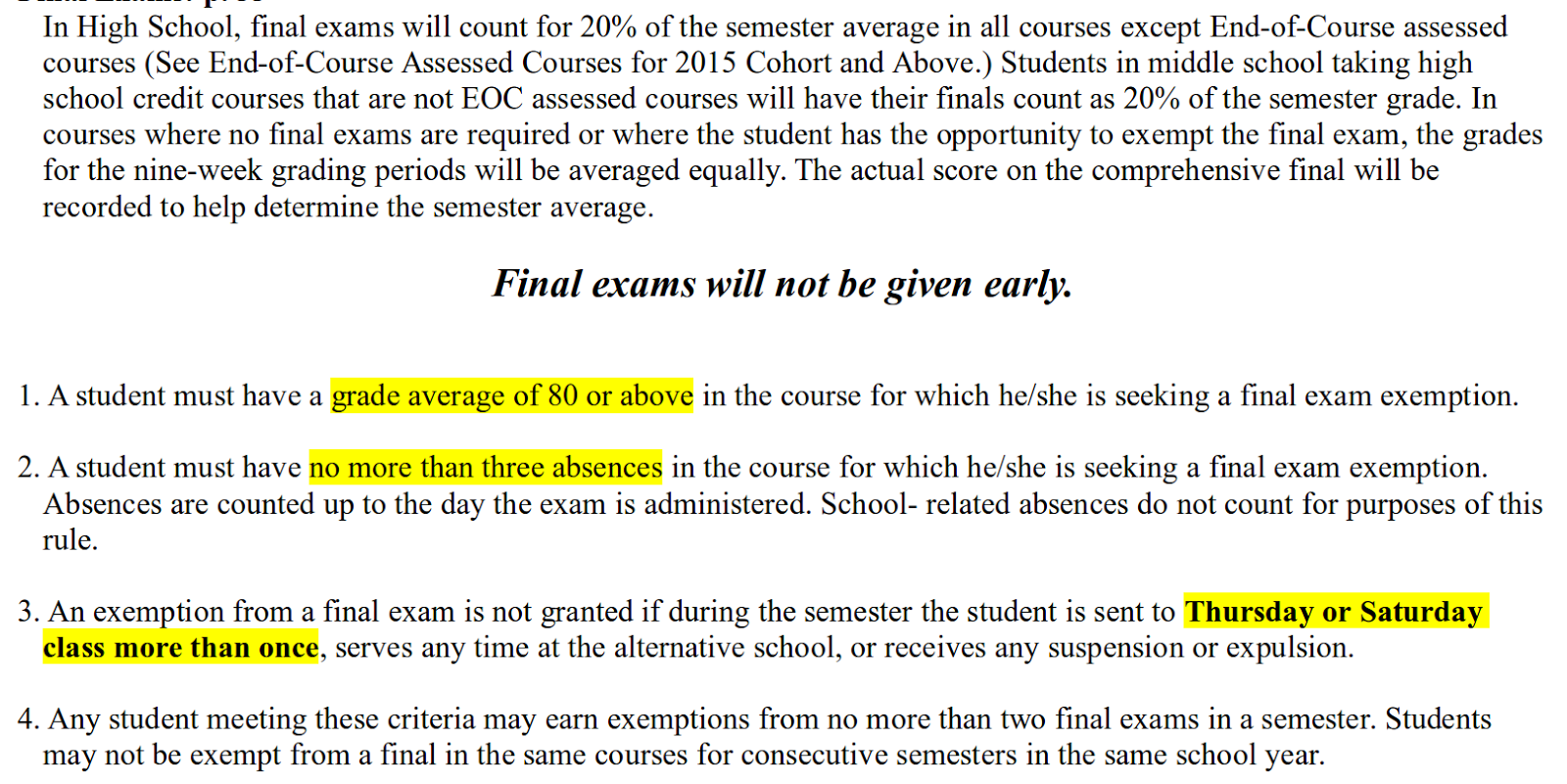 AP Psychology @AHS: Final Exam Schedule & Exemption Policy