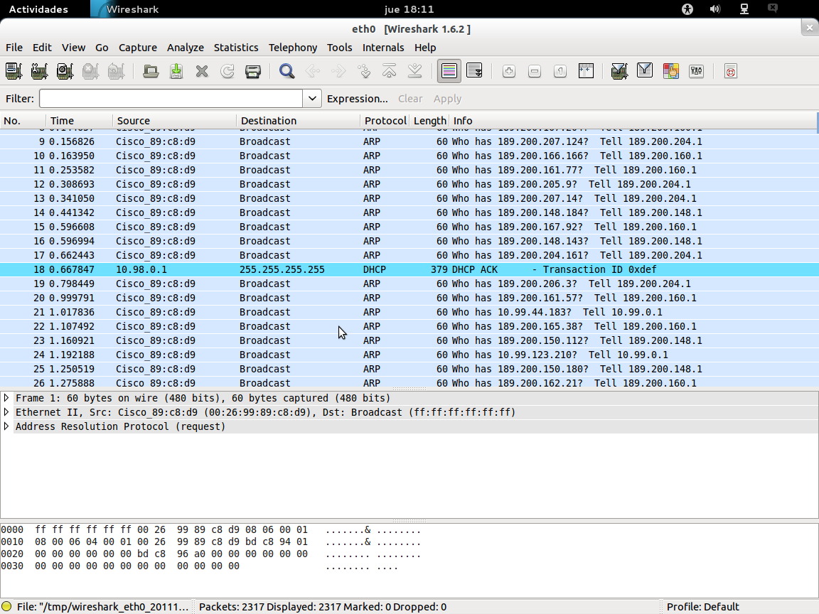 Tiburón de alambre: Capturar paquetes de red con Wireshark.