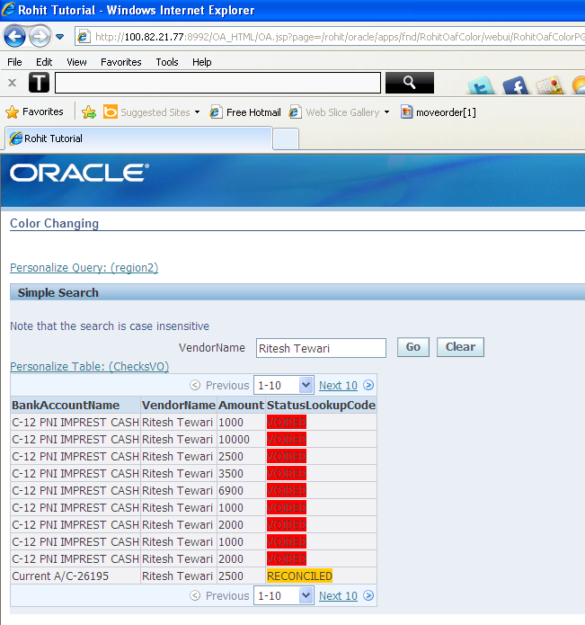 Oracle Application's Blog: Part2 Dynamic Color change in OA Framework