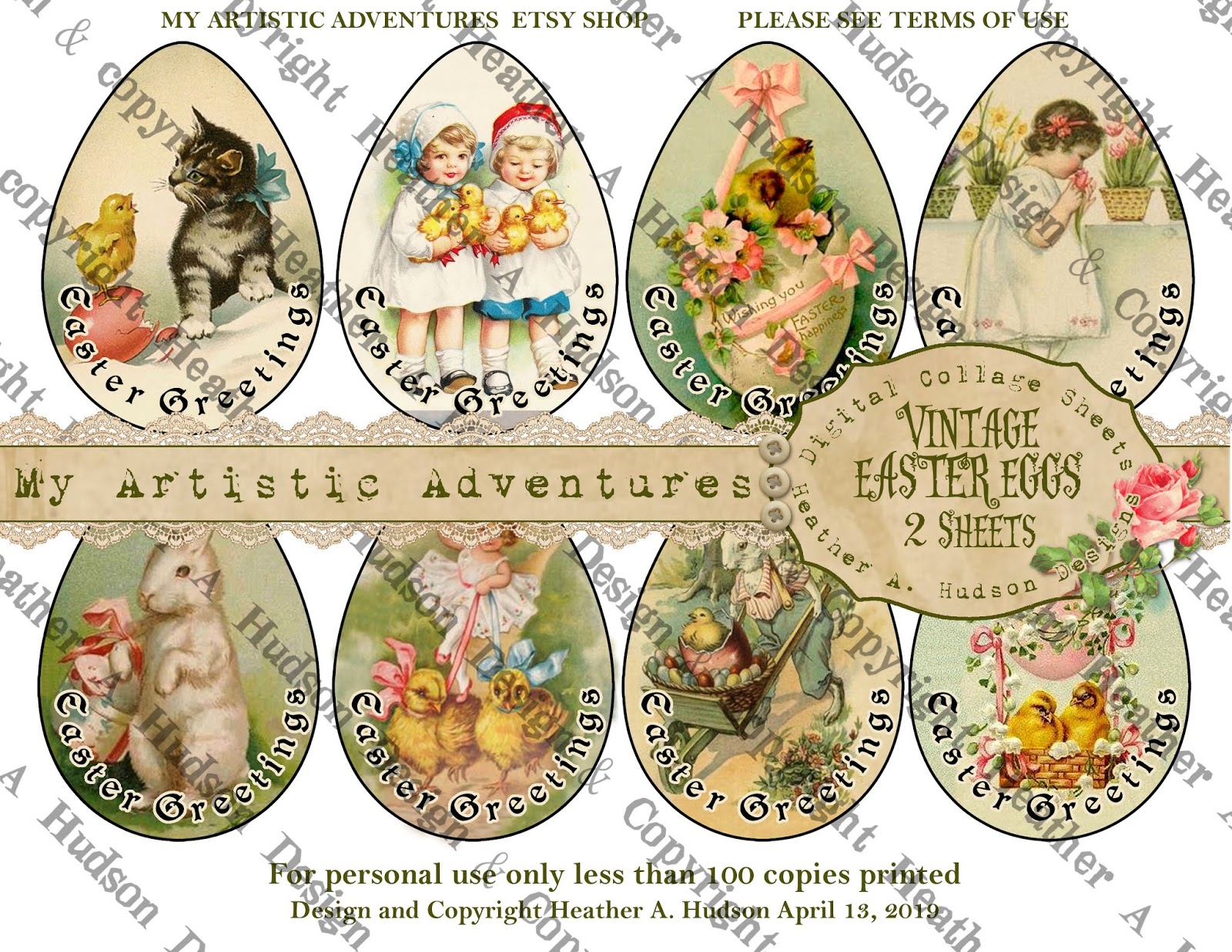 Heather A Hudson: Vintage Easter Eggs Digital Collage Sheet Sets