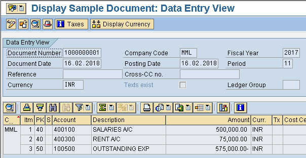 SAP - FICO MODULE LEARNING: How to Display Sample Document