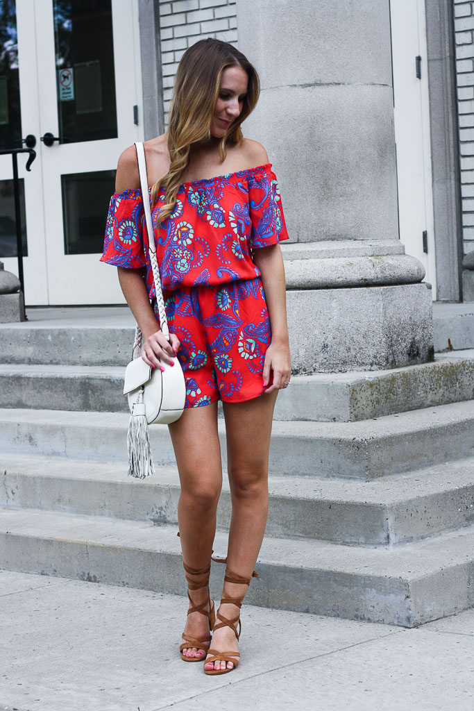 Printed Off the Shoulder Romper - Twenties Girl Style