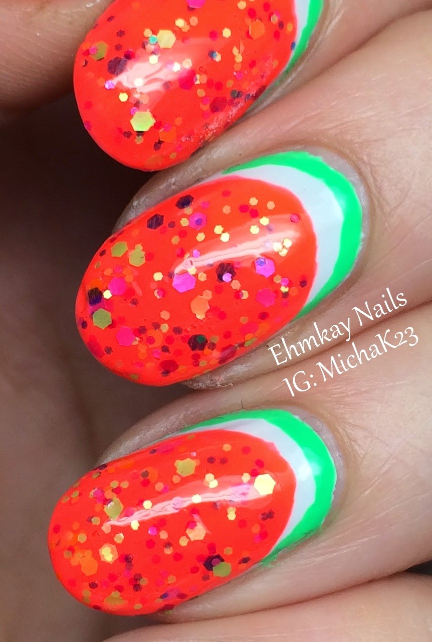 ehmkay nails: Neon Watermelons with China Glaze Electric Nights Collection