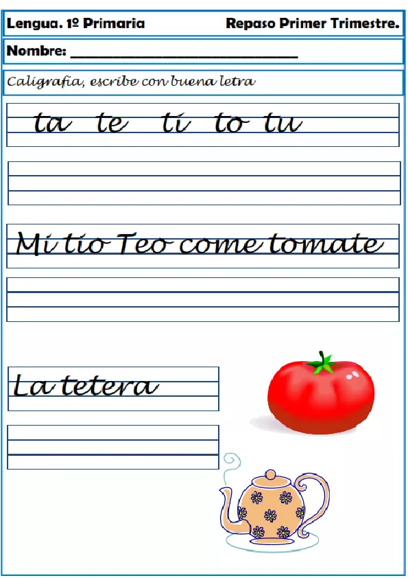 ERIKA ROJAS PORTILLA: TALLER DE CALIGRAFÍA PARA PRIMERO DE PRIMARIA