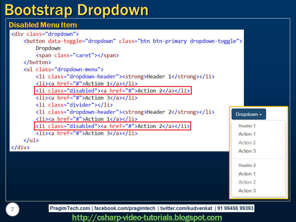 Sql server, .net and c# video tutorial: Bootstrap dropdown