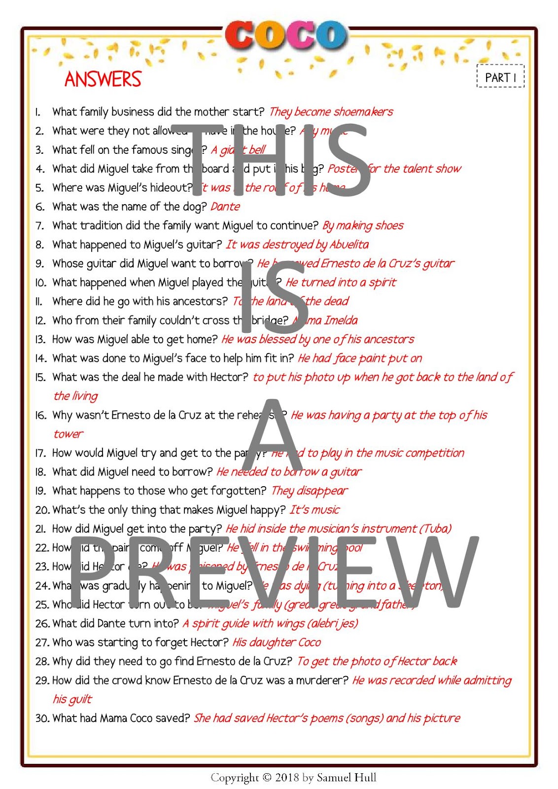 Coco Movie Guide + Activities (Color + Black & White) ~ Mr. Hull's ...