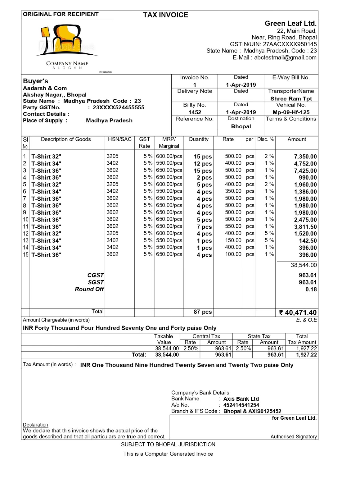 All Tally Invoice Format Sample's, Call Us (Whats App No.): 9407808553 ...