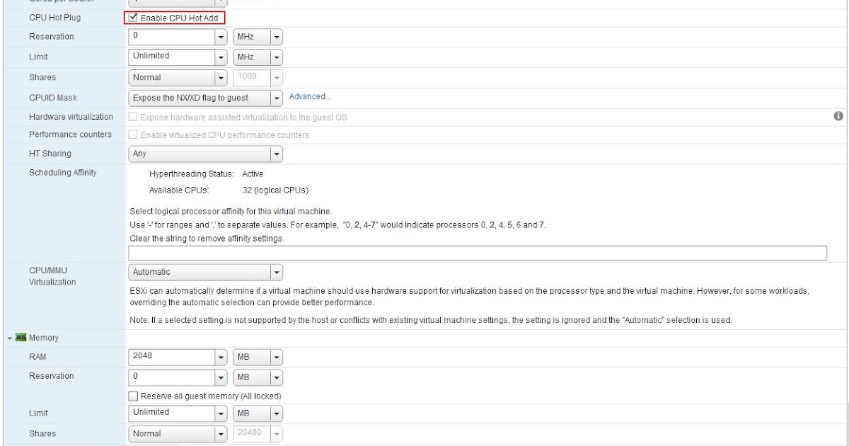 Enabling the VMware vSphere Hot-plug CPU & Hot-Add RAM Feature ~ Unix ...