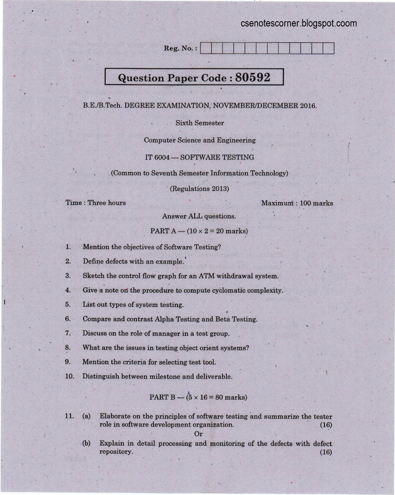 CSE Notes : IT6004 Software Testing