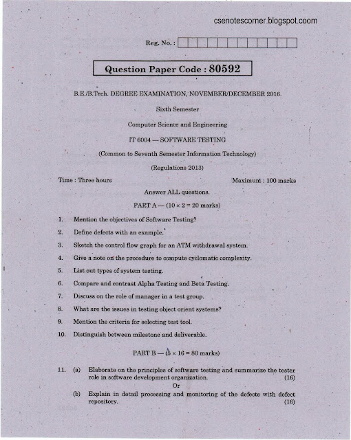 CSE Notes : IT6004 Software Testing