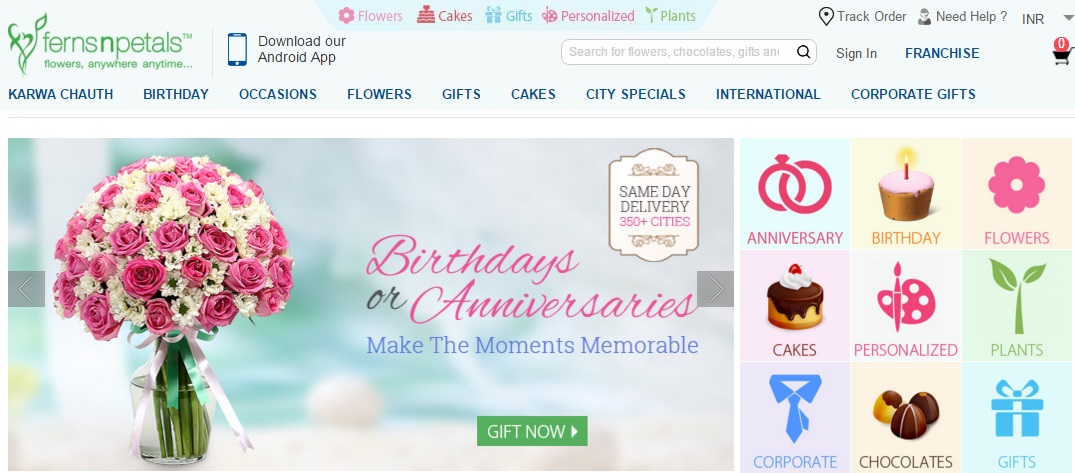 Online gift shopping at Ferns N Petals (fnp.com) - eNidhi India Travel Blog