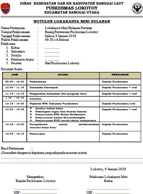 Contoh Notulen Lokmin Bulanan Puskesmas