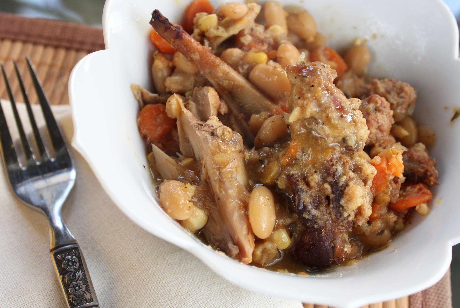 Fat and Happy Blog: Rabbit and Sausage Cassoulet for the Monthly Recipe ...