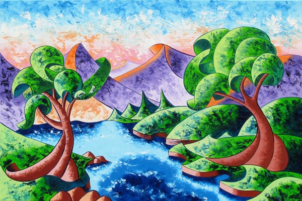 Mark Adam Webster: Mark Webster - Abstract Landscape Oil Painting 24x36