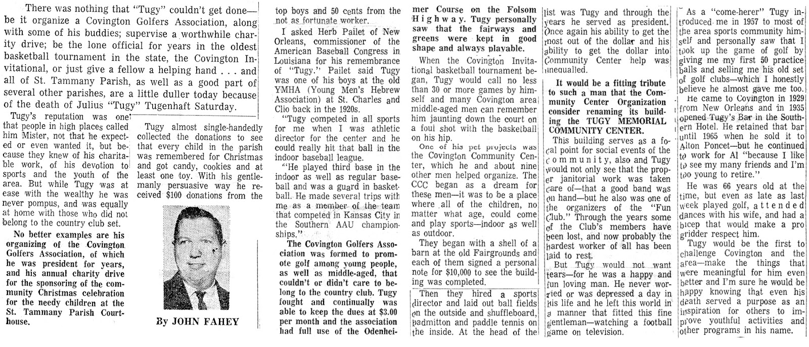 Tammany Family: John Fahey Honors Tugy Tugendhaft