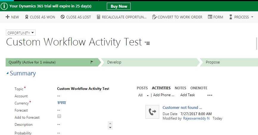 Bhoopathi Goud K: MS CRM - Custom Workflow - and Debugging Sample