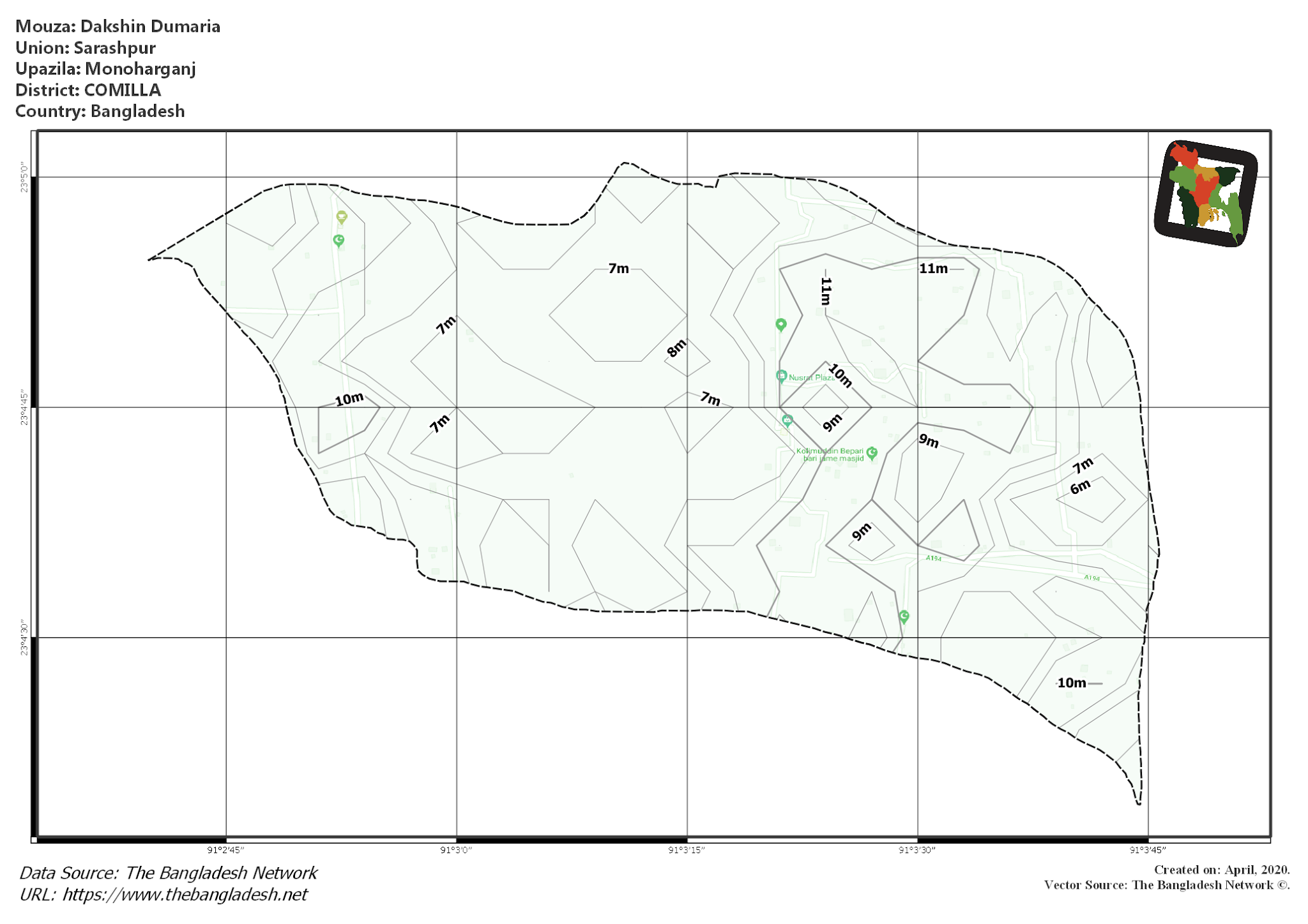 Map of Dakshin Dumaria Mouza, Monoharganj, Comilla
