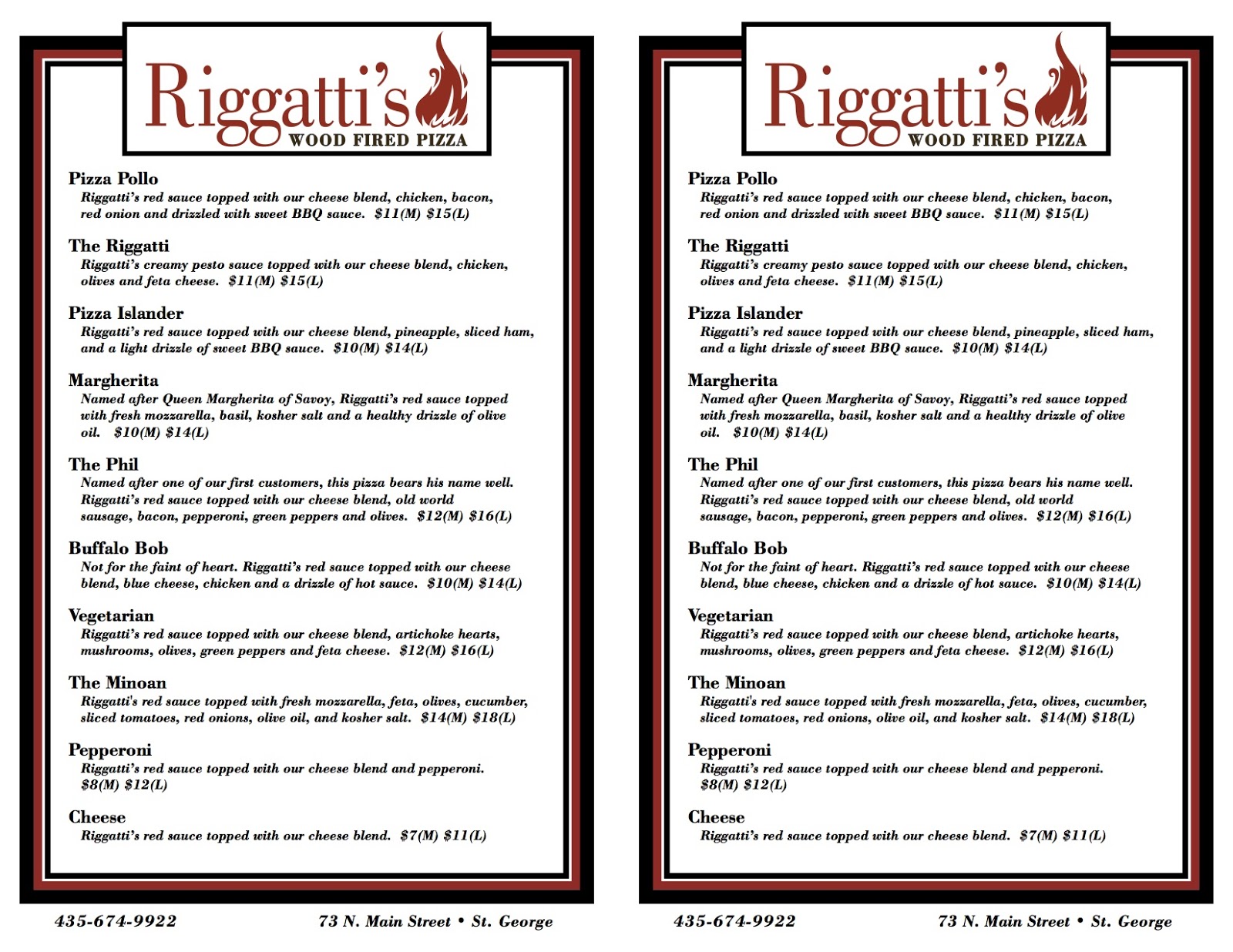 VisualComm2013: Menu Redesign Riggattis restaurant