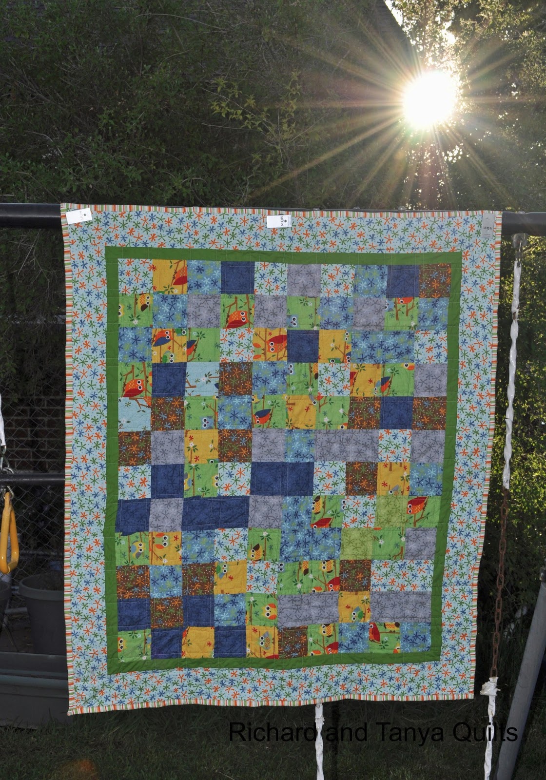 Richard and Tanya Quilts: Green Owl Patchwork Quilt